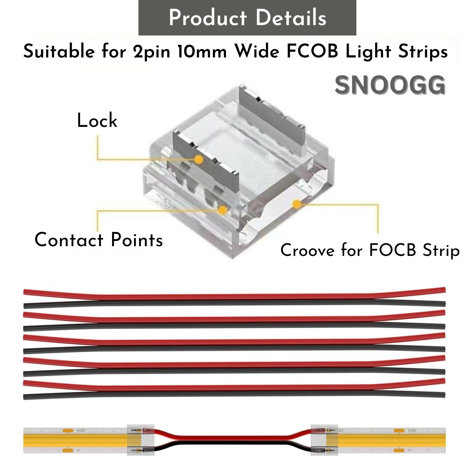 Lighting LED Strip Light Connector Kit, 10 Pack Clear FCOB Clips with Extension Wires 10mm Width ...